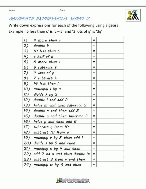 Writing Numerical Expressions Worksheet Writing Worksheets