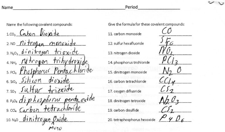 Writing Formulas For Covalent Compounds Worksheet | Writing Worksheets