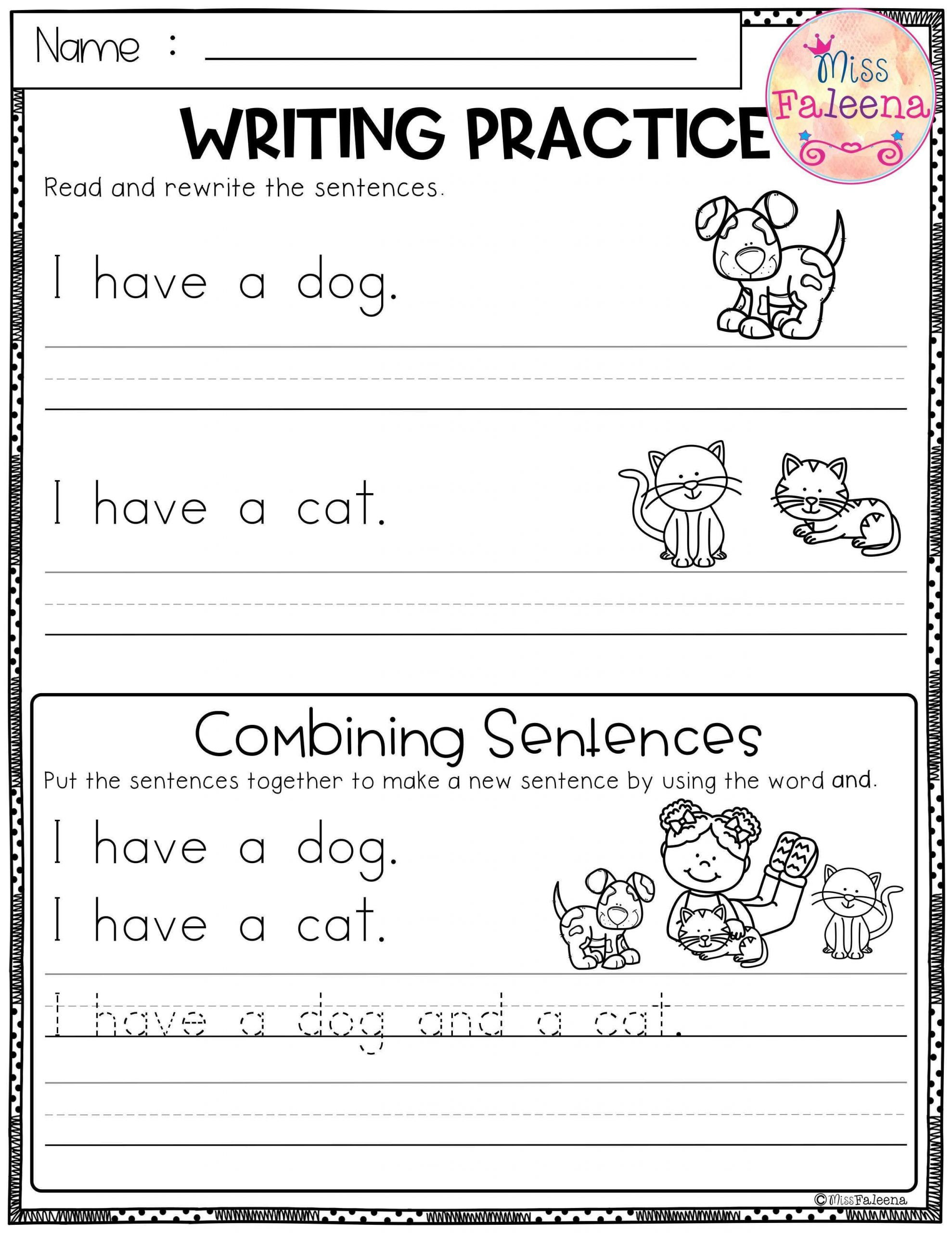 Writing Worksheets For Kindergarten Printable Writing Worksheets