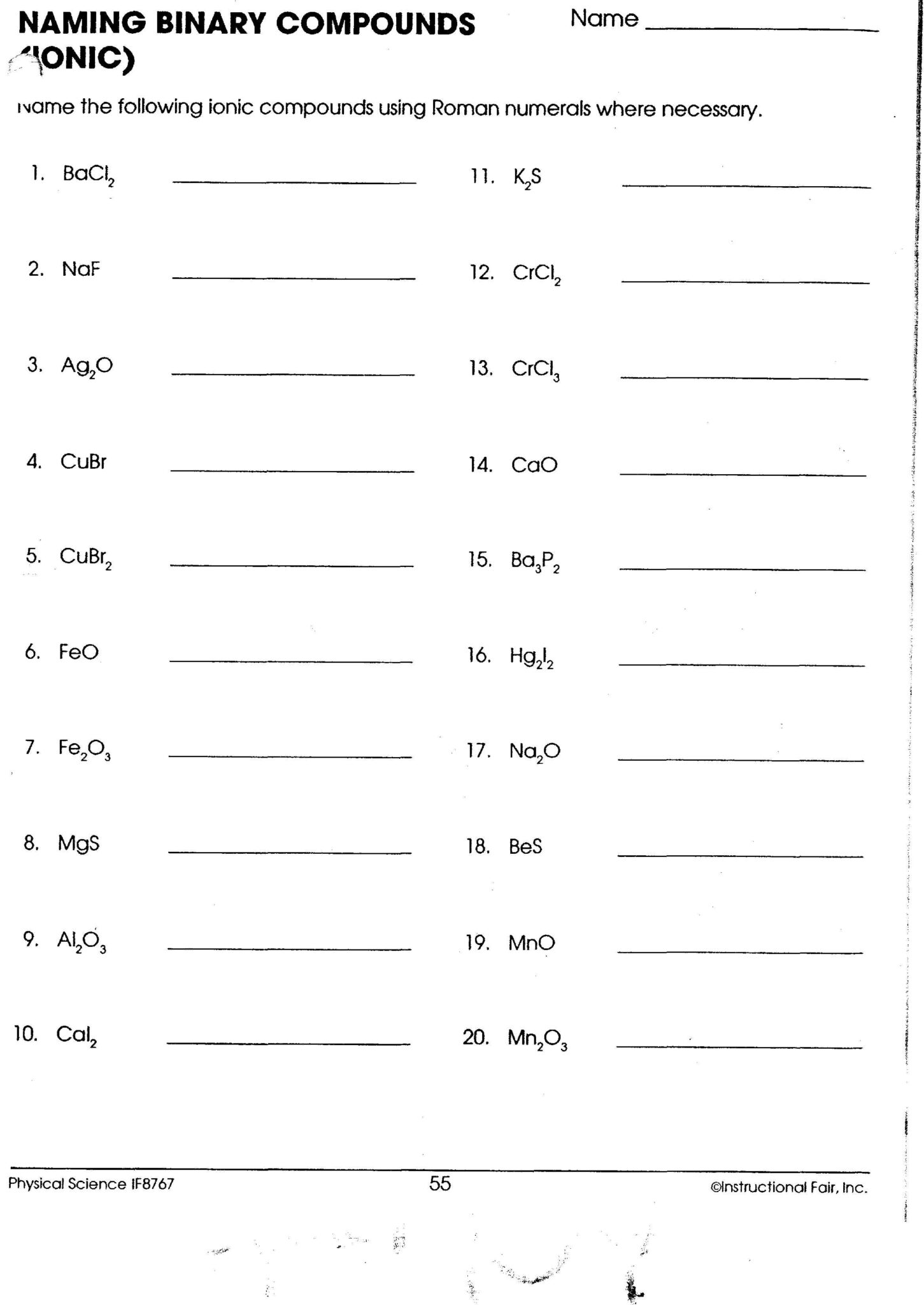 Writing And Naming Ionic Compounds Worksheet | Writing Worksheets
