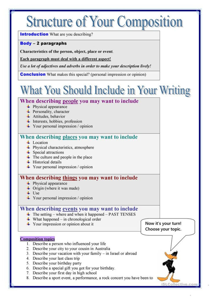 Descriptive Writing English ESL Worksheets For Distance Learning And ...