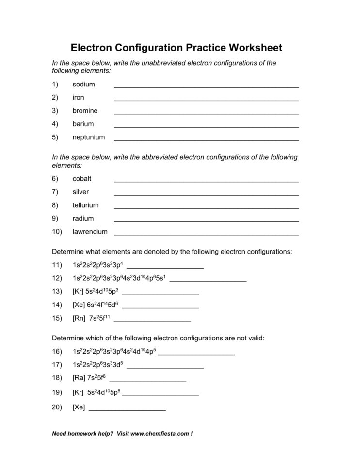 Electron Configuration Practice Worksheet | Writing Worksheets