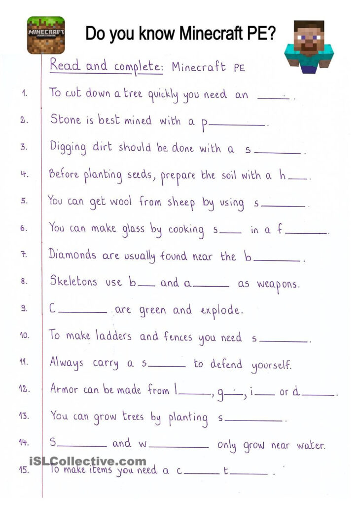 Minecraft Writing Worksheets | Writing Worksheets