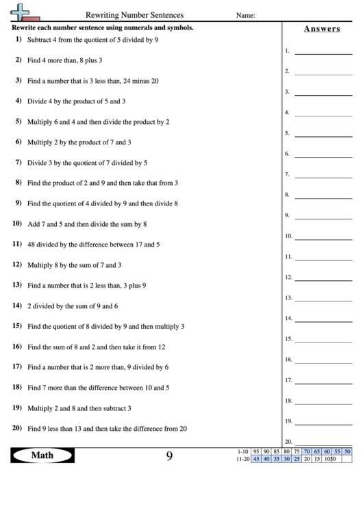 Writing Number Sentences Worksheets Writing Worksheets