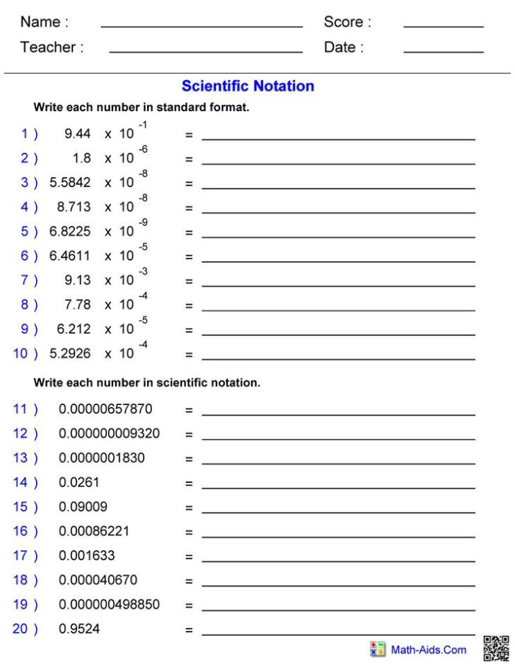 Scientific Notation Worksheet 1 Hoeden At Home | Writing Worksheets