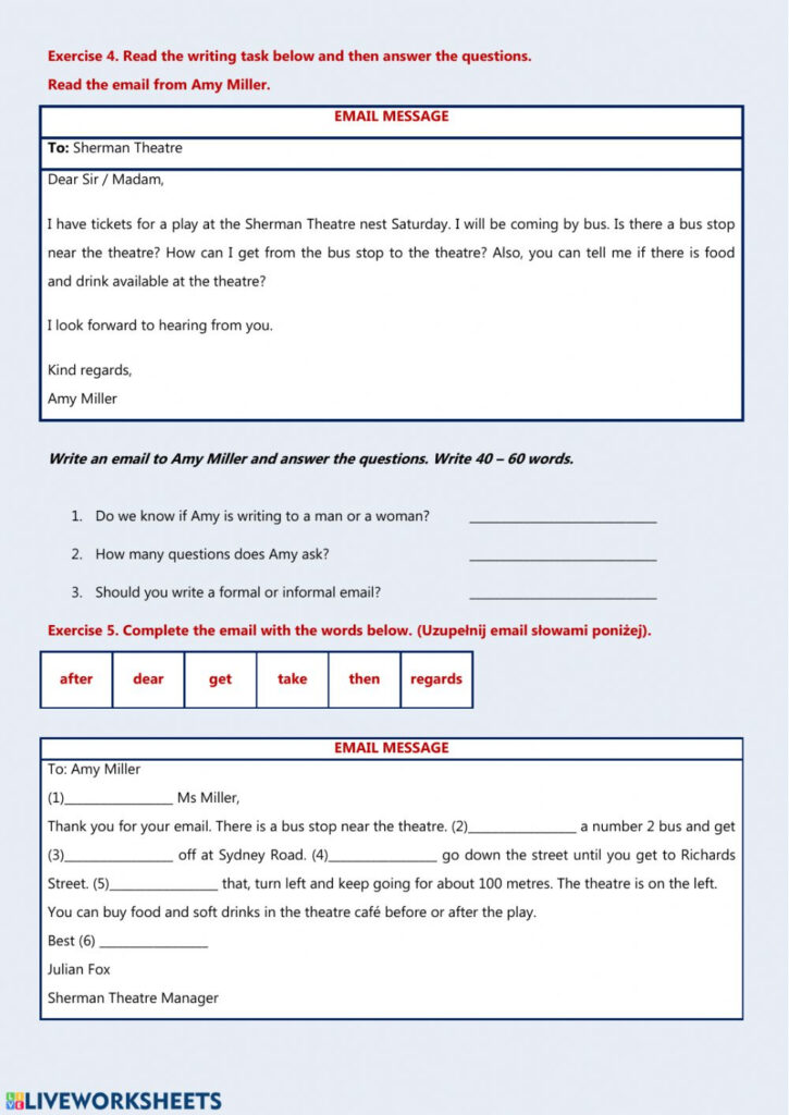 Exercises Email Writing Worksheets | Writing Worksheets