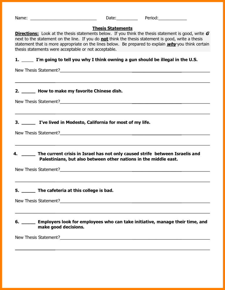 Writing A Thesis Statement Worksheet | Writing Worksheets