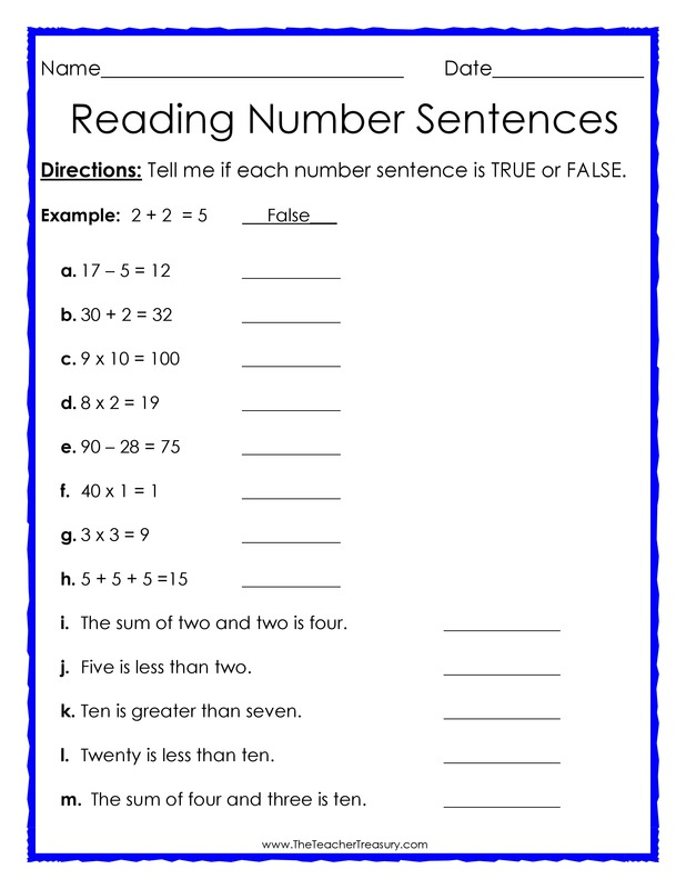 Writing Number Sentences Worksheets Writing Worksheets