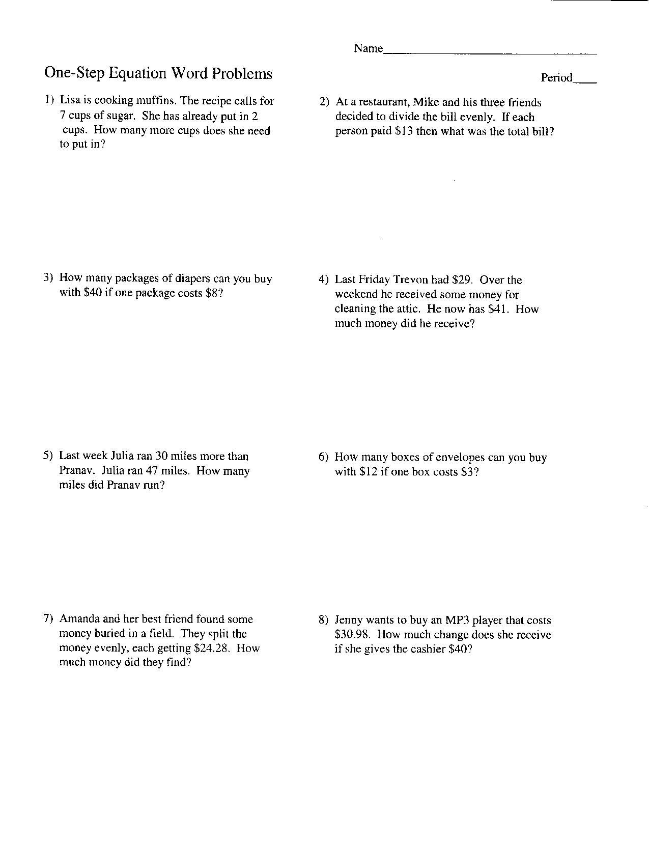 Writing Two Step Equations From Word Problems Worksheet Writing 