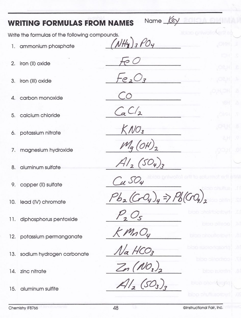 Writing Chemical Formulas Practice Worksheet Answers Writing Worksheets