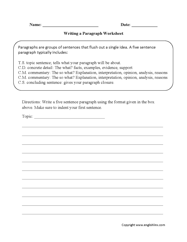 Writing Worksheets Paragraph Writing Worksheets Paragraph Writing ...